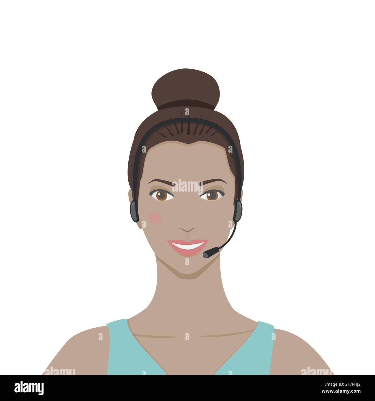 Brunette woman smiling customer service. Vector illustration, flat ...