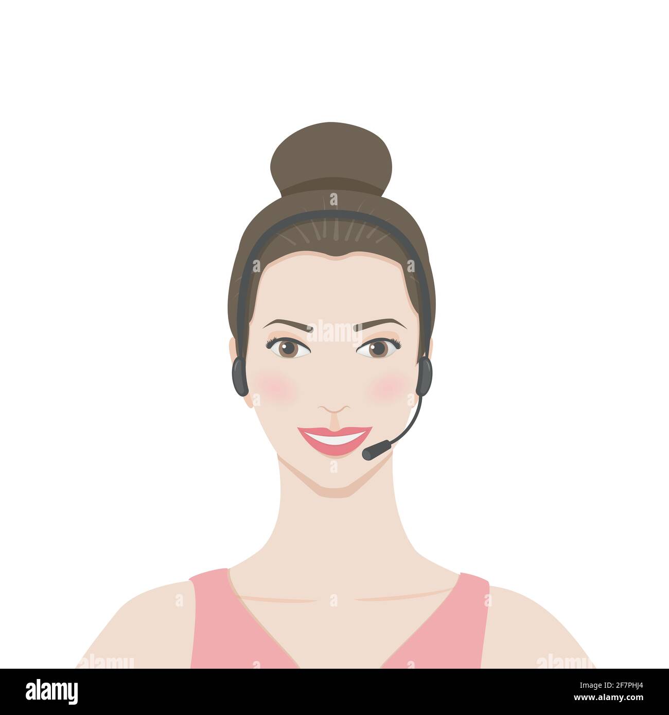 Brunette woman smiling customer service. Vector illustration, flat ...