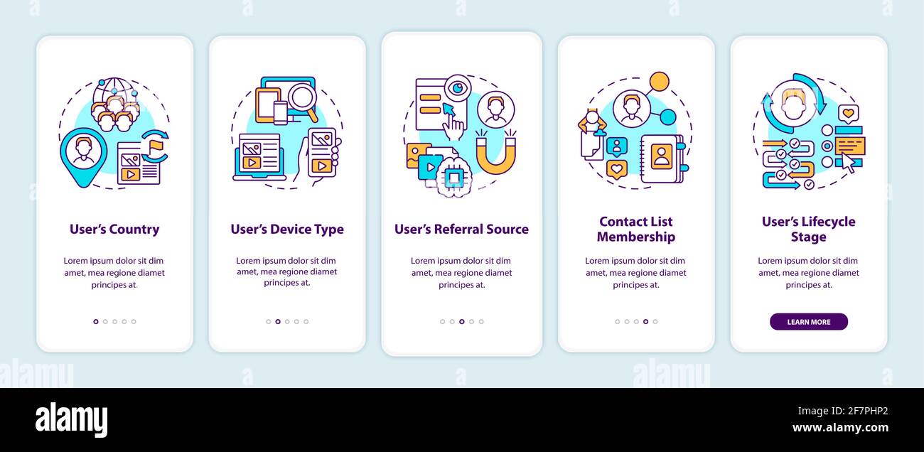 Smart rules criteria onboarding mobile app page screen with concepts ...