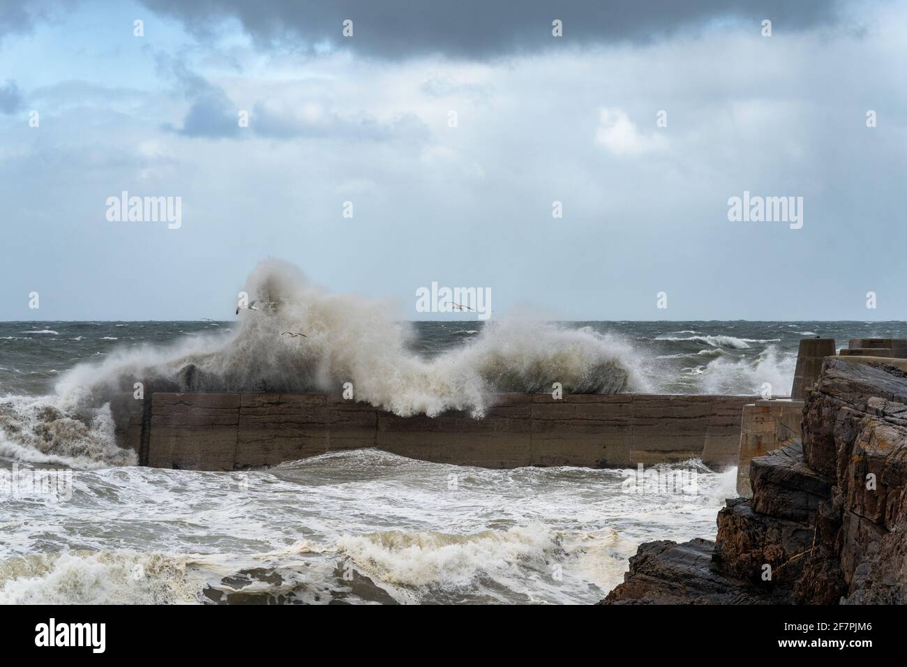 6 April 2021. Portknockie, Moray, Scotland, UK. This is stormy waves ...