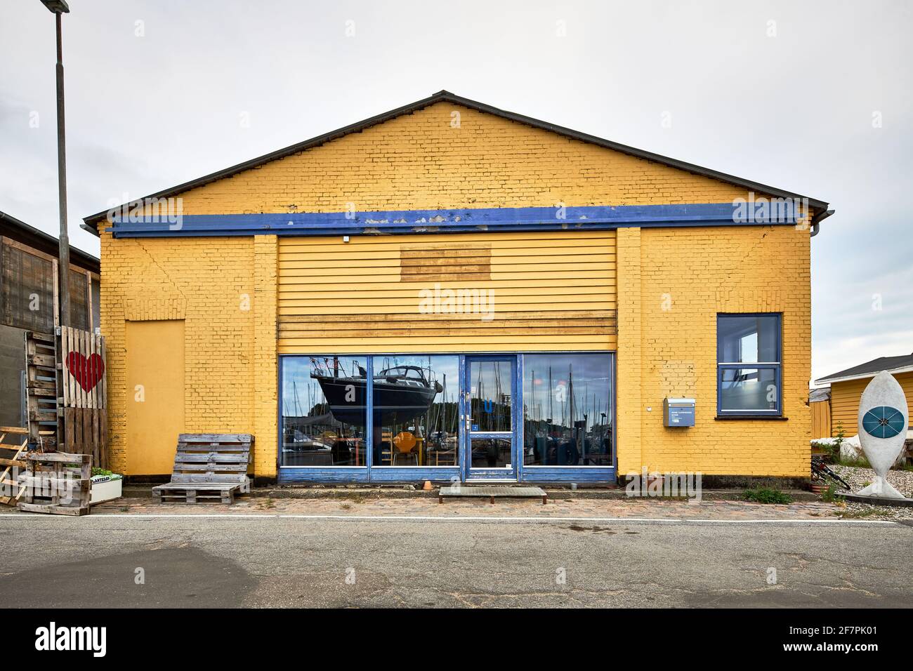 large yellow warehouse exterior in scandinavia Stock Photo - Alamy