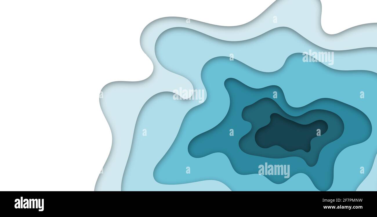 3D abstract blue wave background paper cut shapes. Turquoise blue multi ...