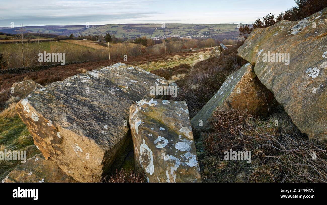 Large discarded rocks by the disused stone quarry in Yorkshire Stock ...