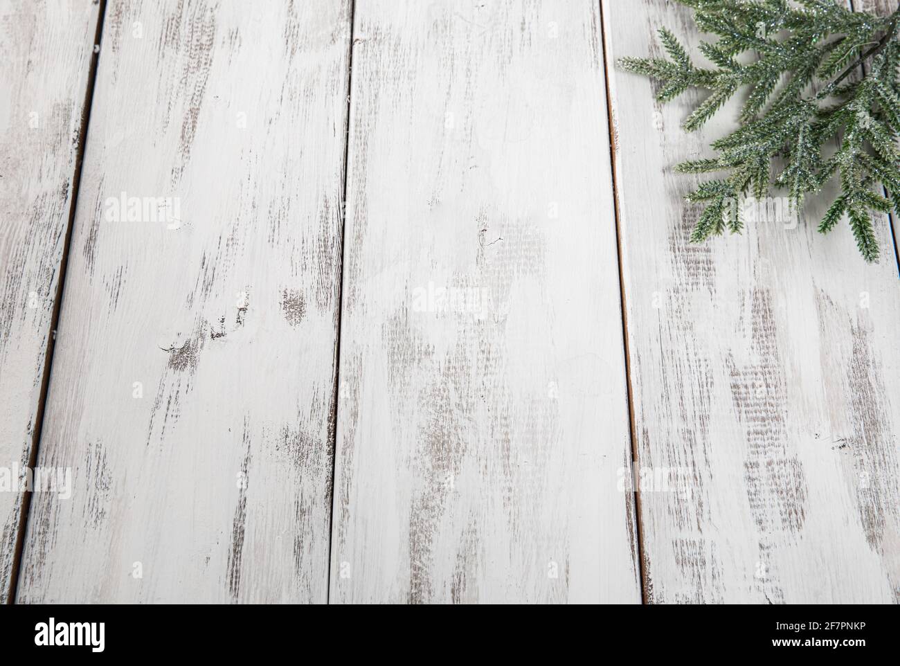 angled view of a surface made out of white painted wood with branches ...