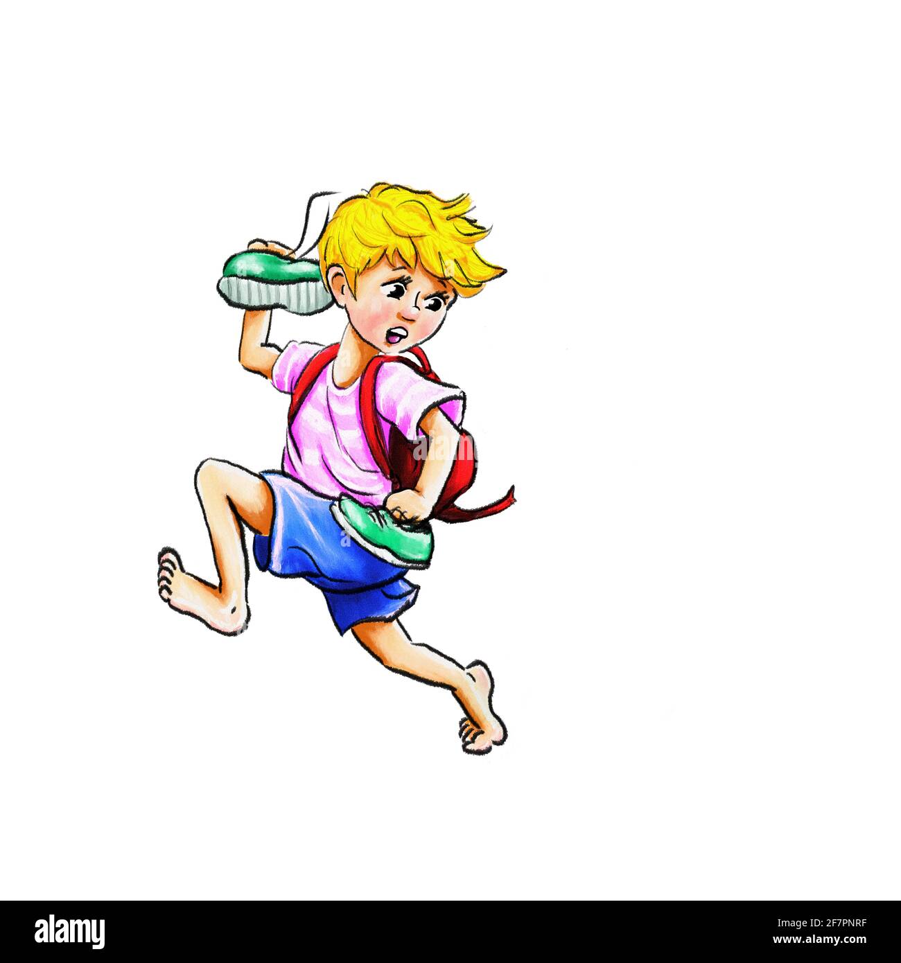 Scared Cartoon Boy Running Away