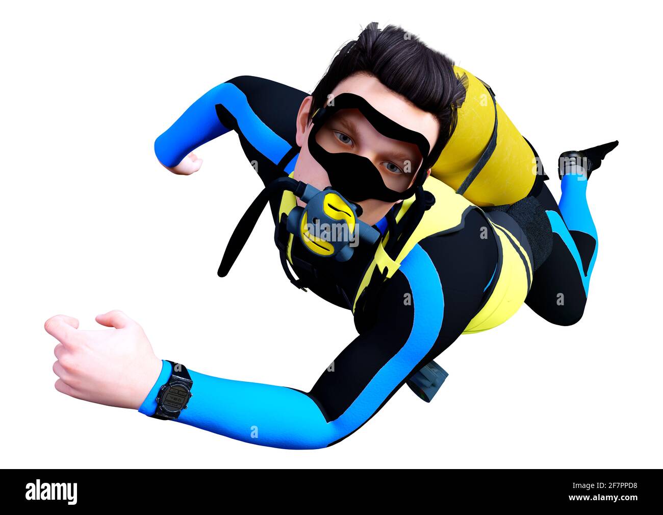 3D rendering of a young male diver isolated on white background Stock ...