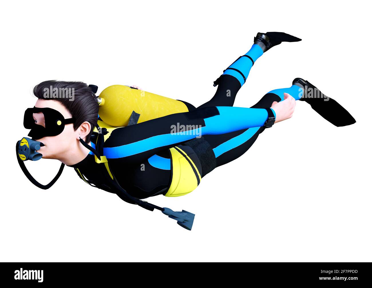 3D rendering of a young male diver isolated on white background Stock ...