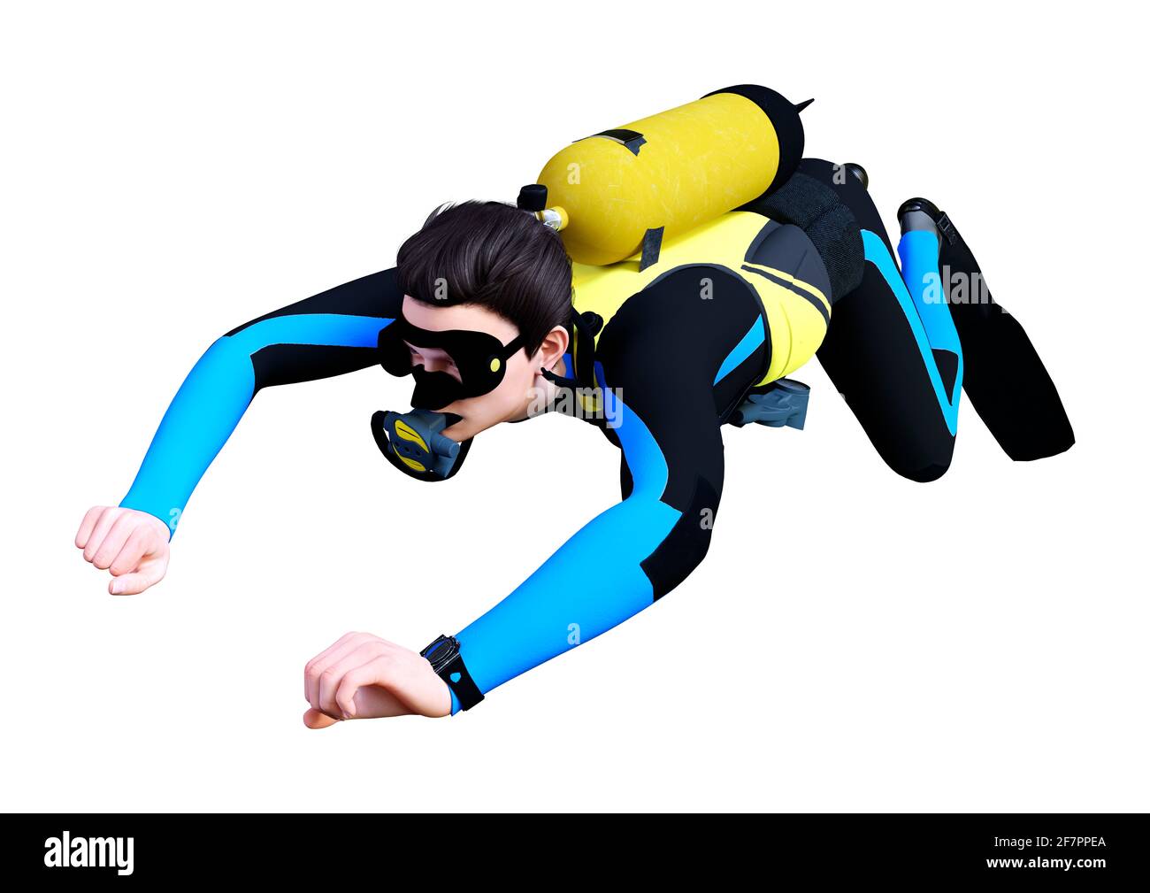 3D rendering of a young male diver isolated on white background Stock ...