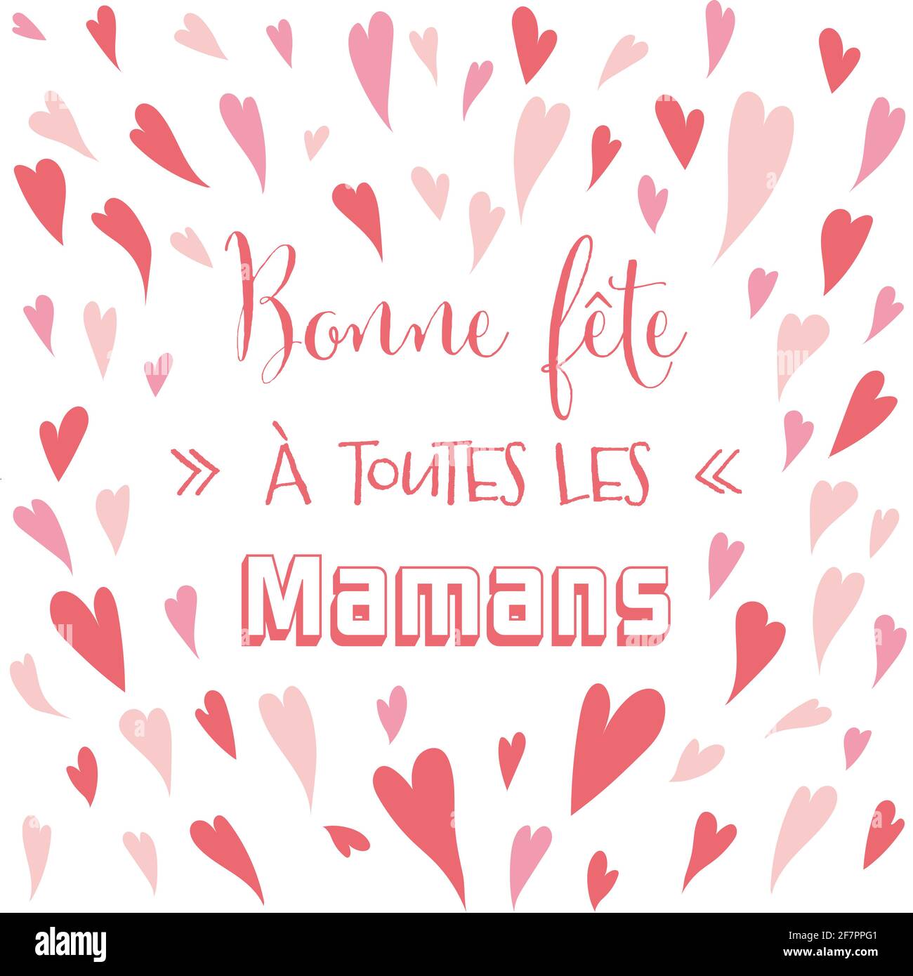 Love hearts and floral french Happy mothers day illustration Stock ...