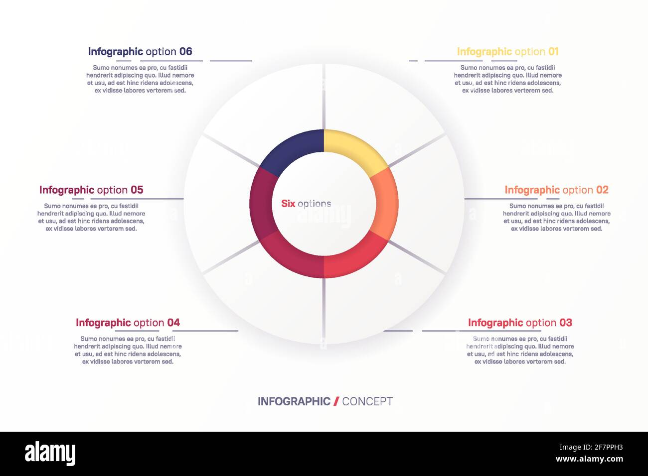 Vector round circle infographic chart template divided by six parts ...