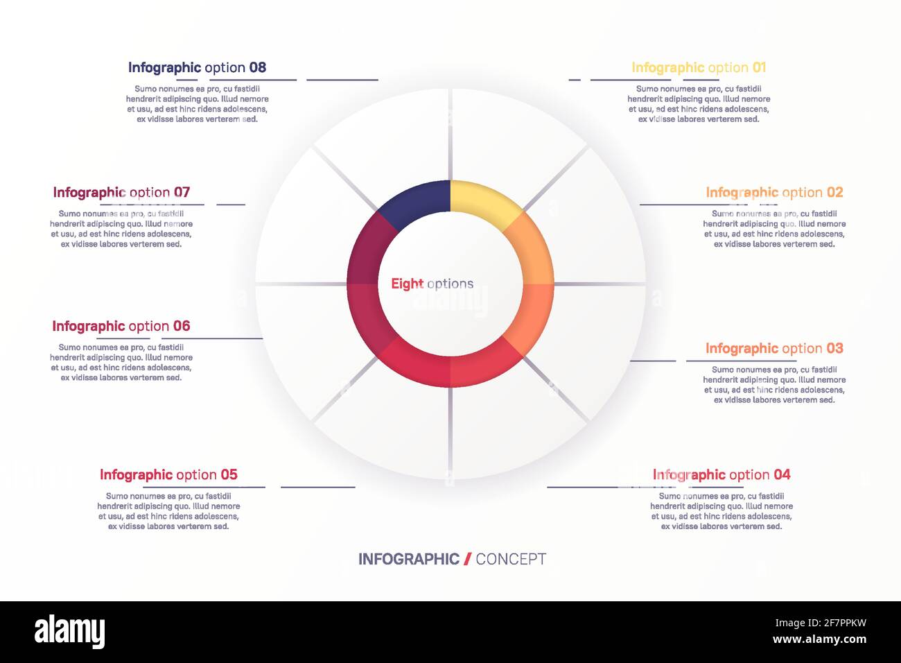 Vector round circle infographic chart template divided by eight parts ...