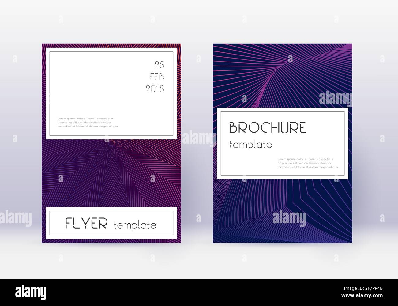 Stylish cover design template set. Violet abstract lines on dark ...