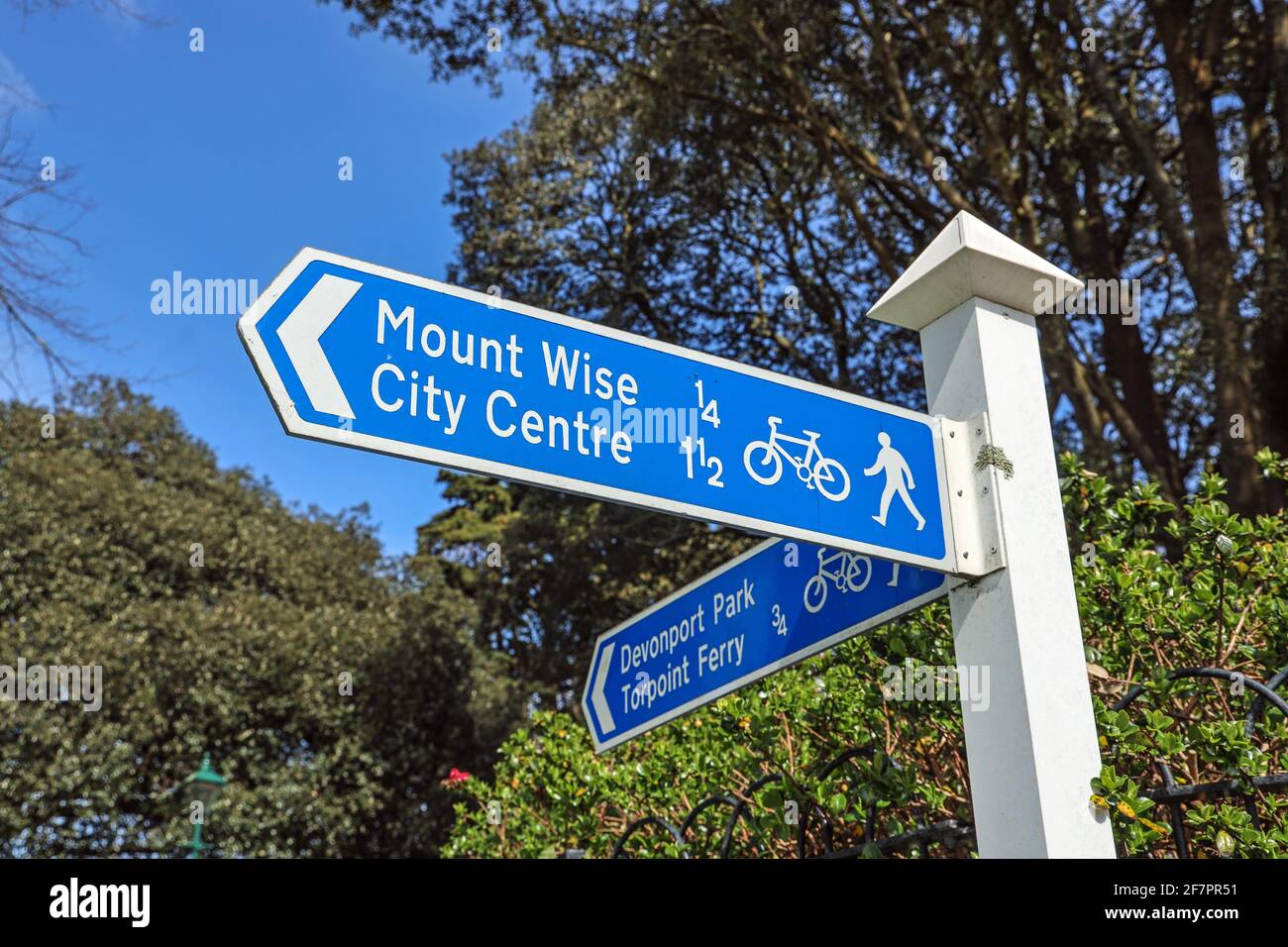 Cycle Route signs in Plymouth’s Devonport Park give directions to ...