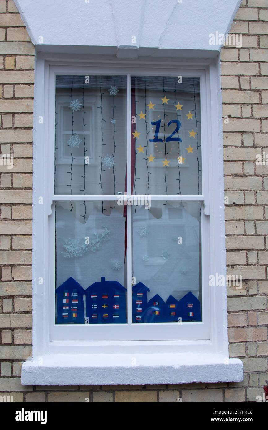 European Union supporting Christmas decorations in a window on Gwydir ...