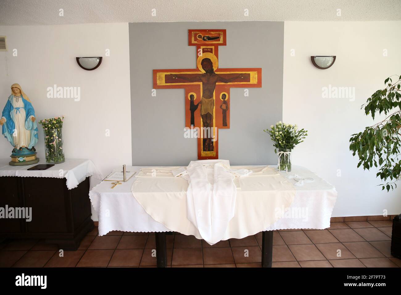 A place where, they are dressed priests before Mass on Sunday Stock ...