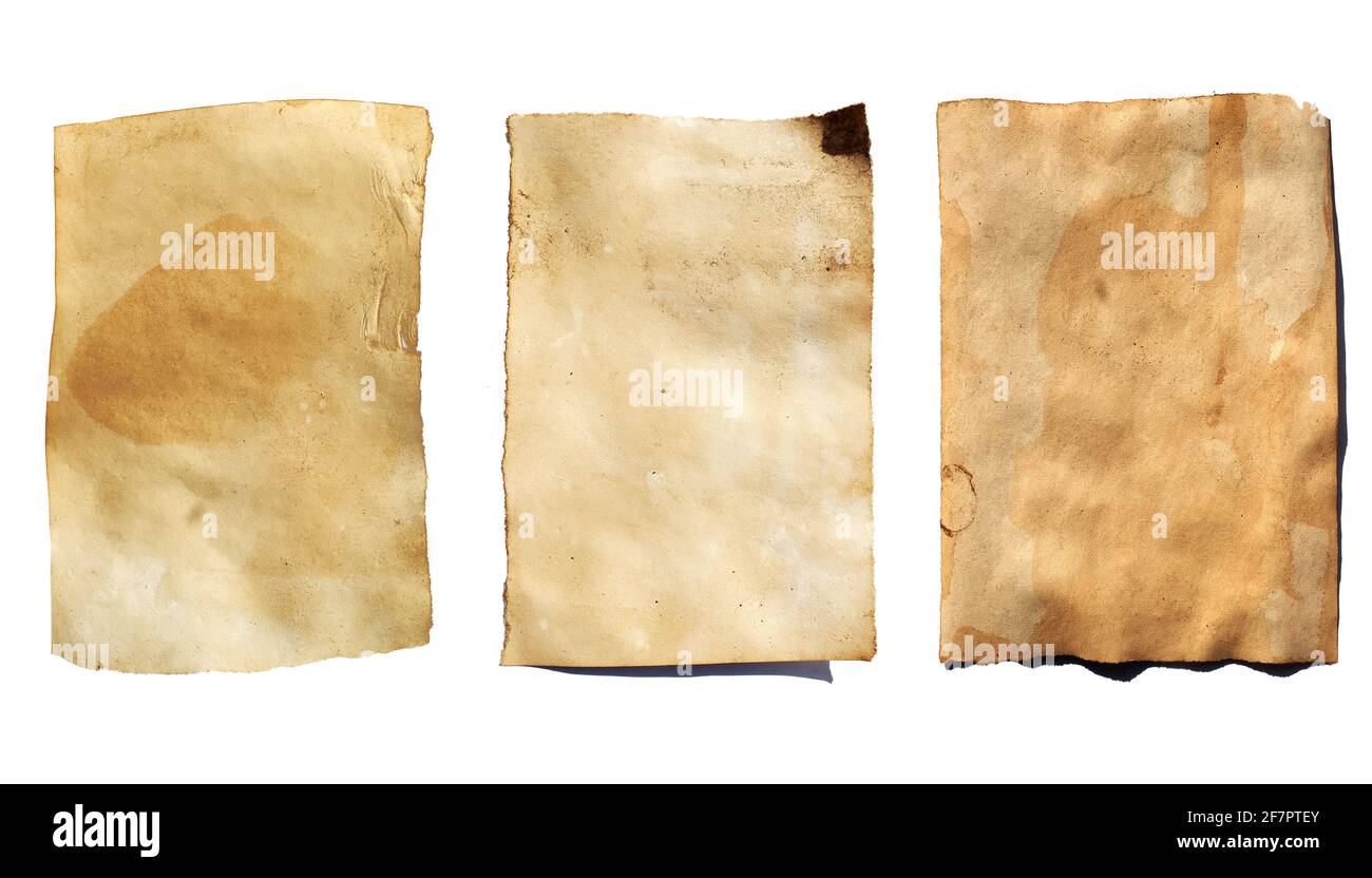 old sheets of paper isolated on a white background. vintage spotted ...