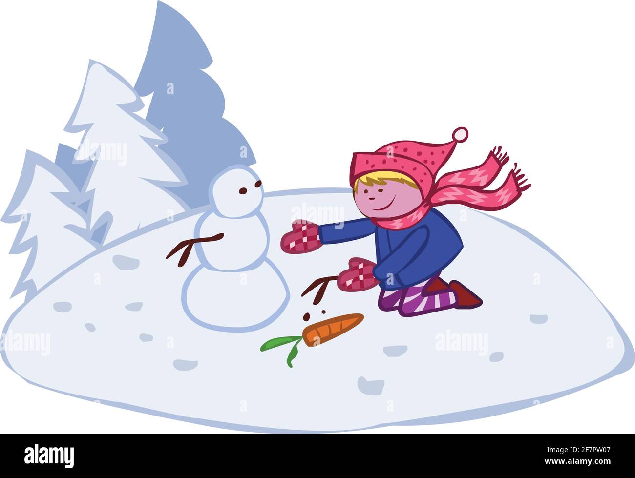 Cute girl and snowman cartoon illustration vector Stock Vector Image ...