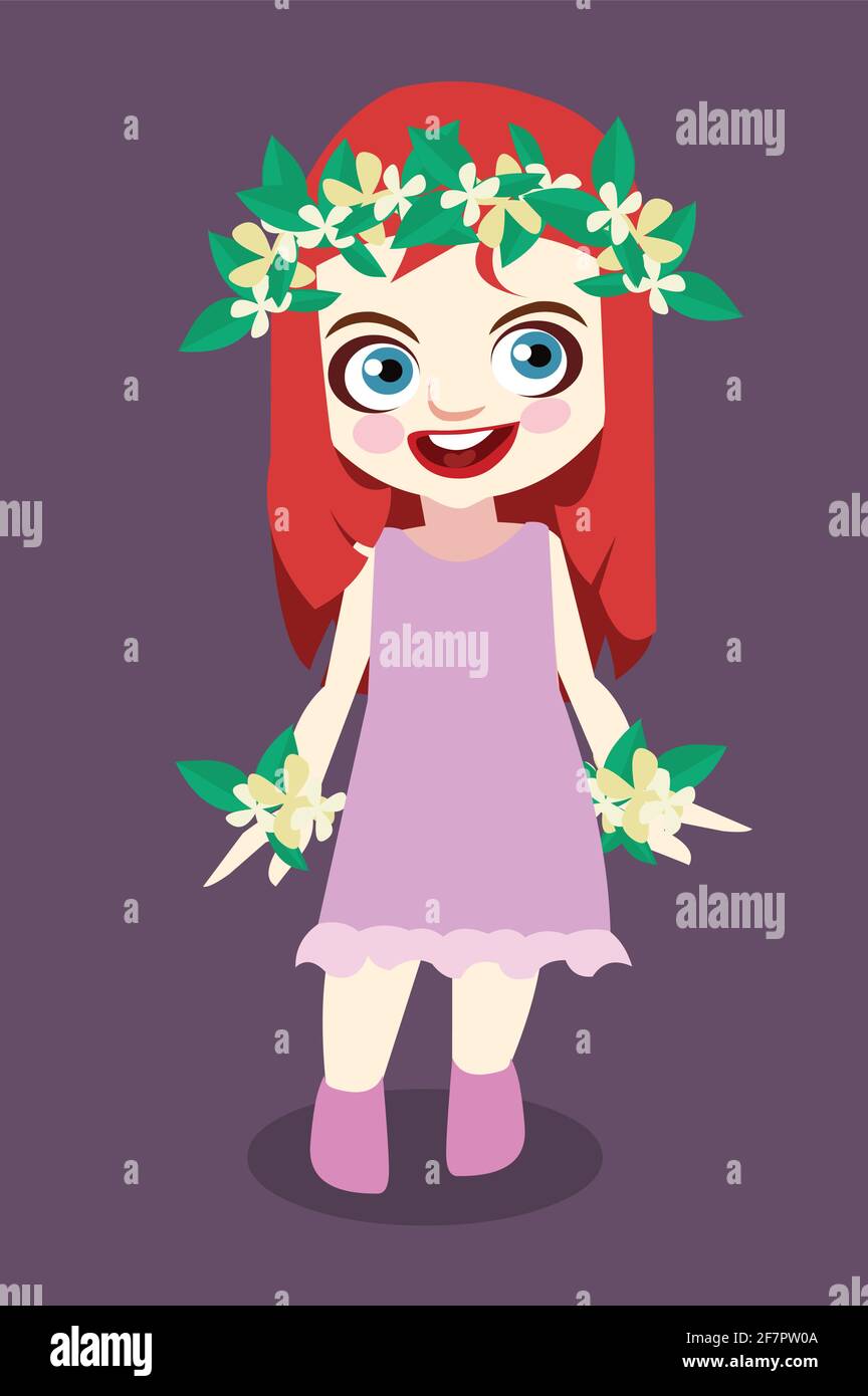 Cute girl cartoon illustration with flower crown vector Stock Vector ...