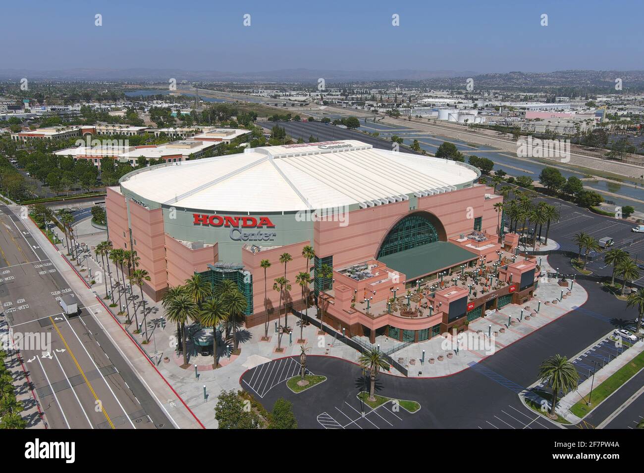 An aerial view of the Honda Center, Thursday, April 8, 2021, in Anaheim ...