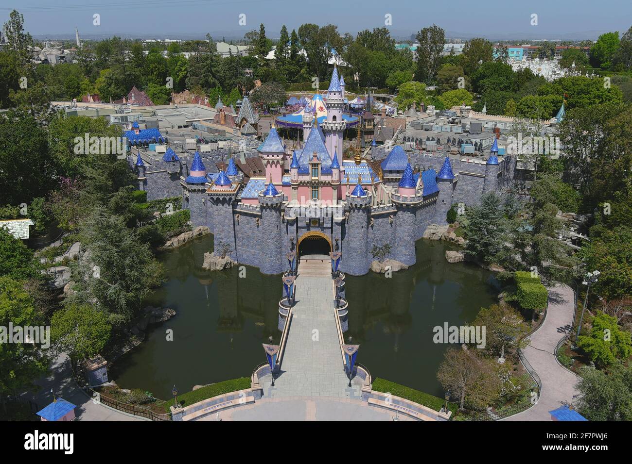 An aerial view of Sleeping Beauty Castle at Disneyland Park, Thursday ...