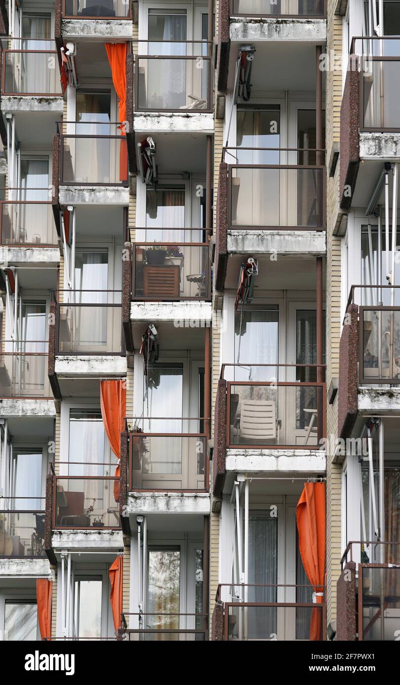 Hamburg, Germany. 09th Apr, 2021. Balconies of a residence at the ...
