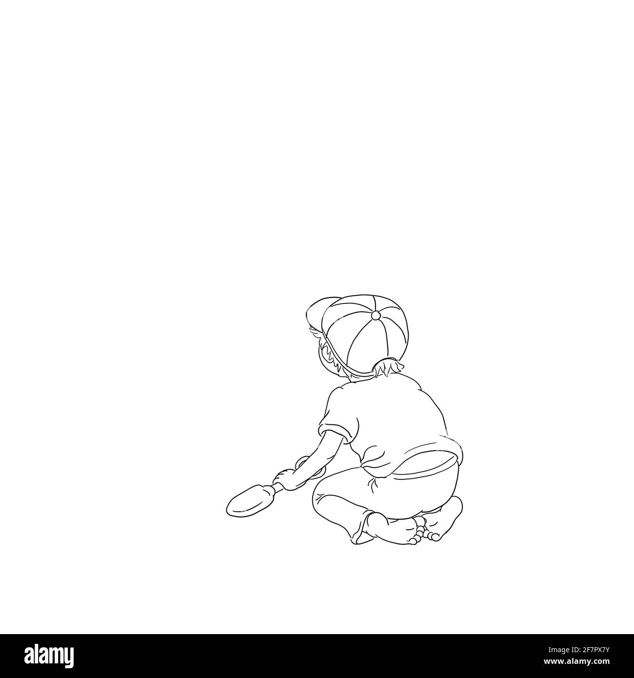 Little Girl Crouching Drawing Crouching Girl