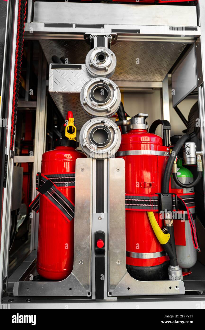 Fire fighter truck equipped with the latest orange fire extinguishing ...