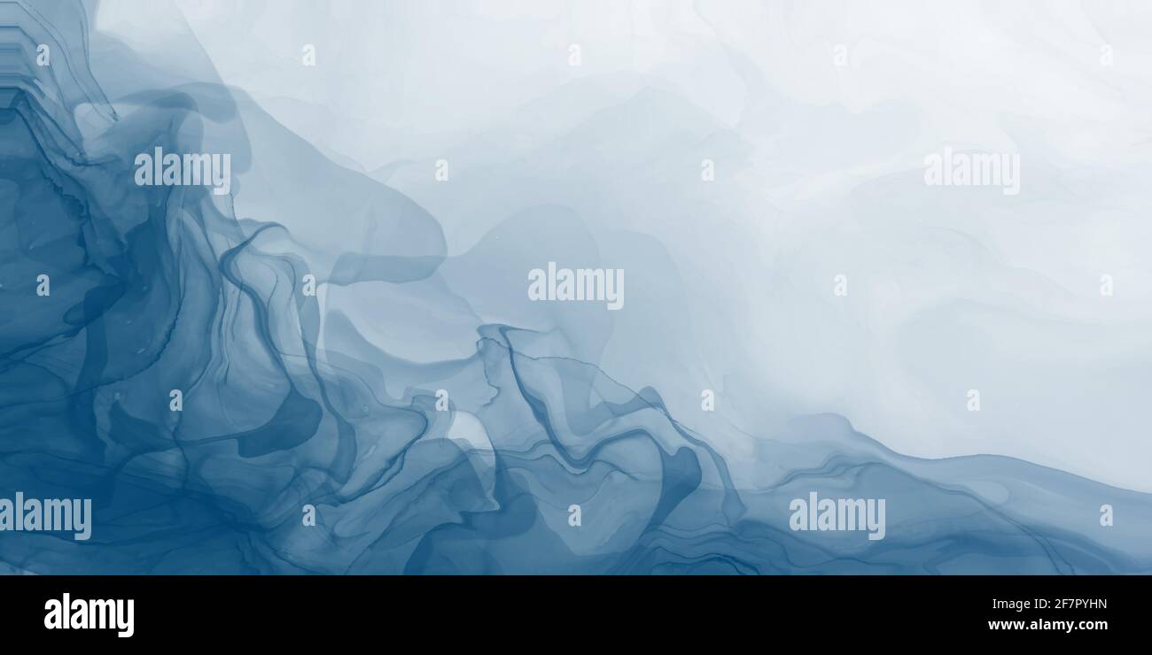 Abstract blue alcohol ink or watercolor background. Fluid painted ...