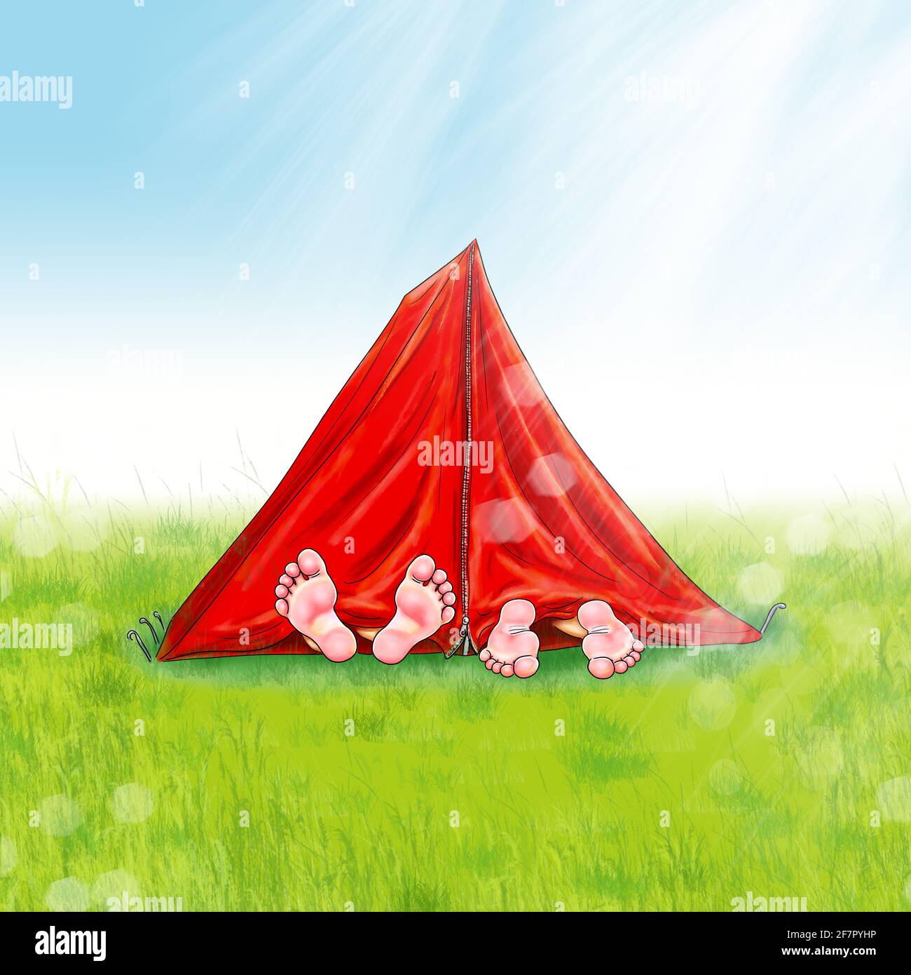 Tent red feet look barefoot out leisure vacations camping tents outdoor ...
