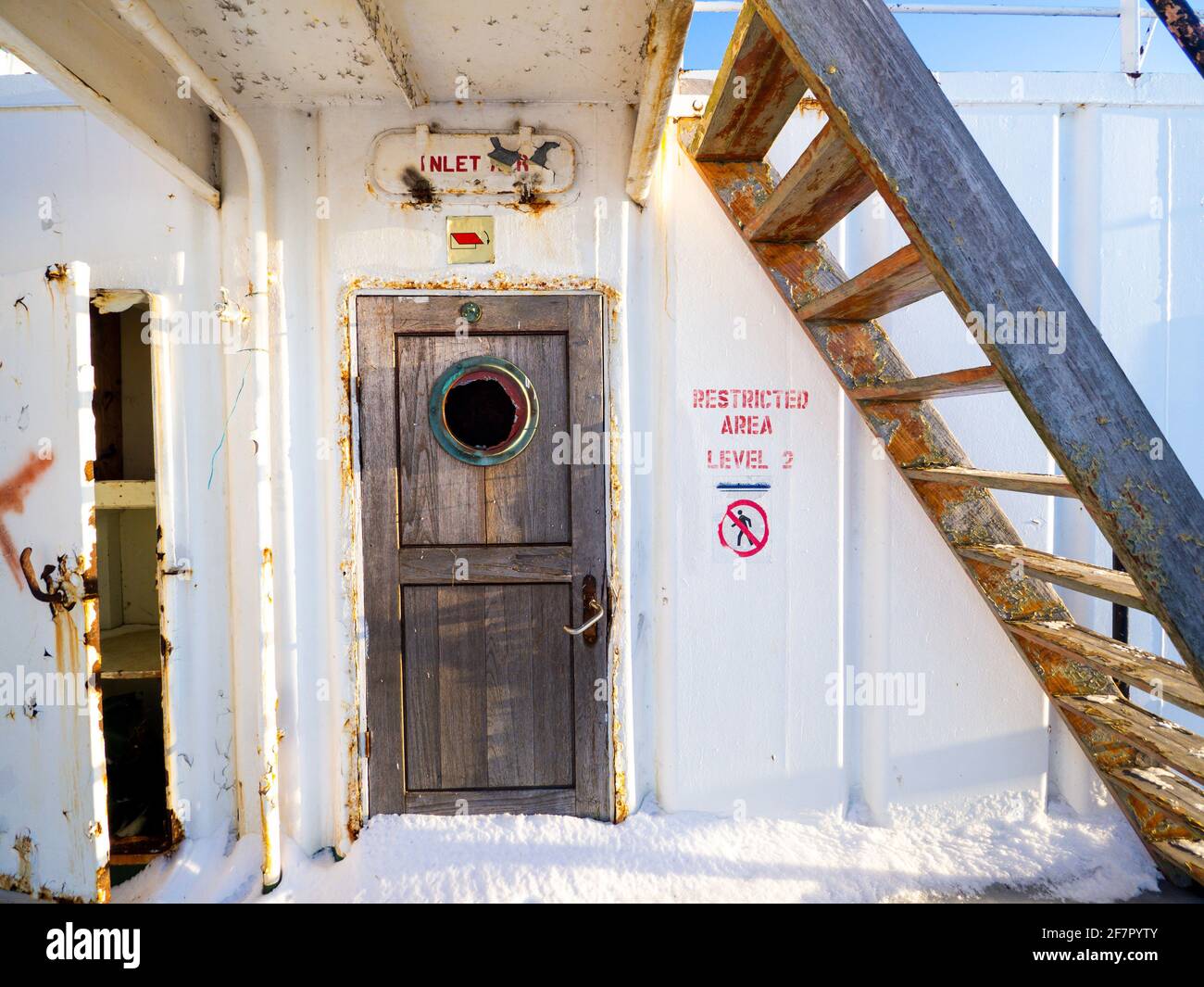 old wood door on an abandoned boat Stock Photo - Alamy