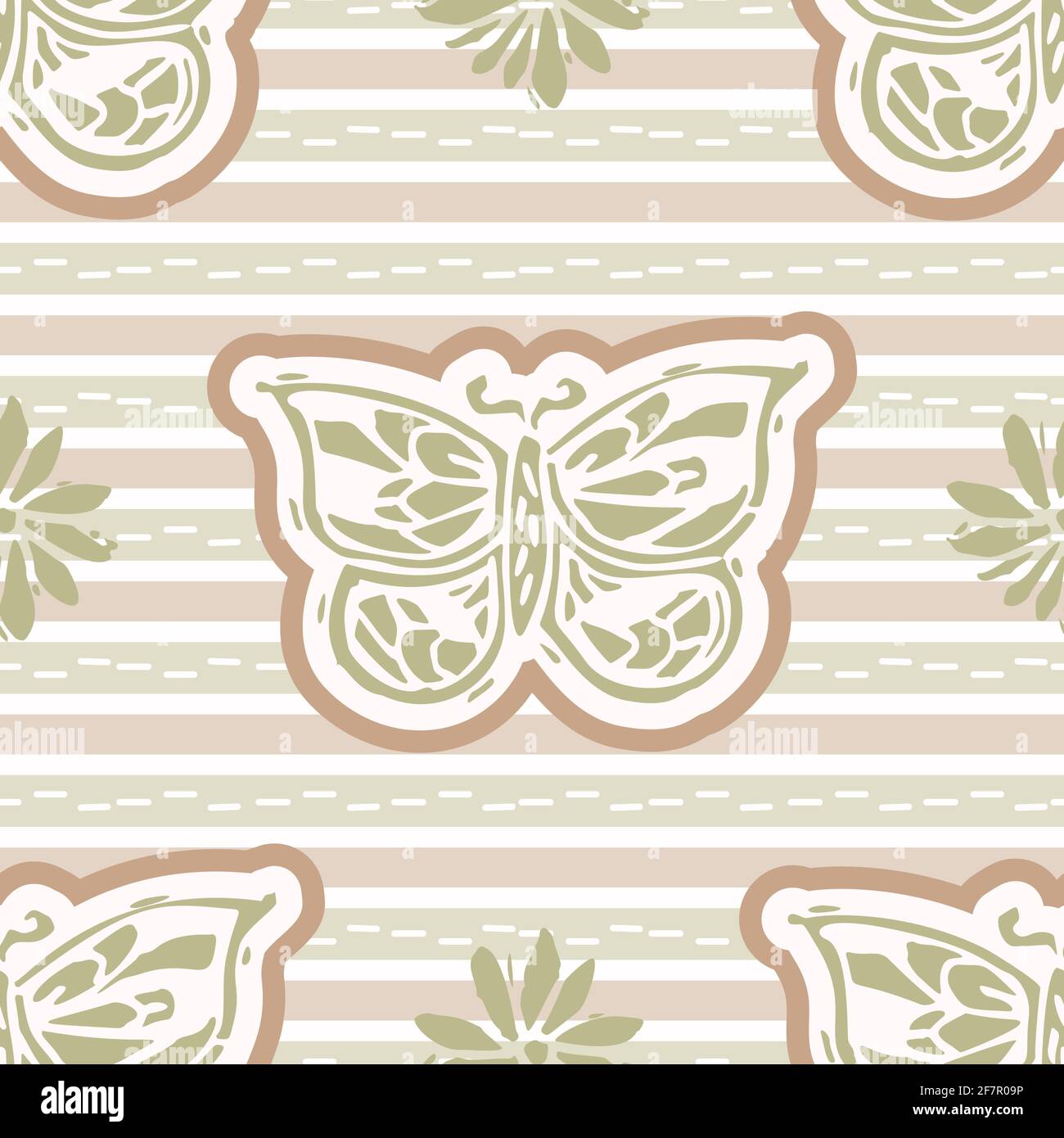 Seamless minimalist butterfly blockprint pattern background. Calm pale ...