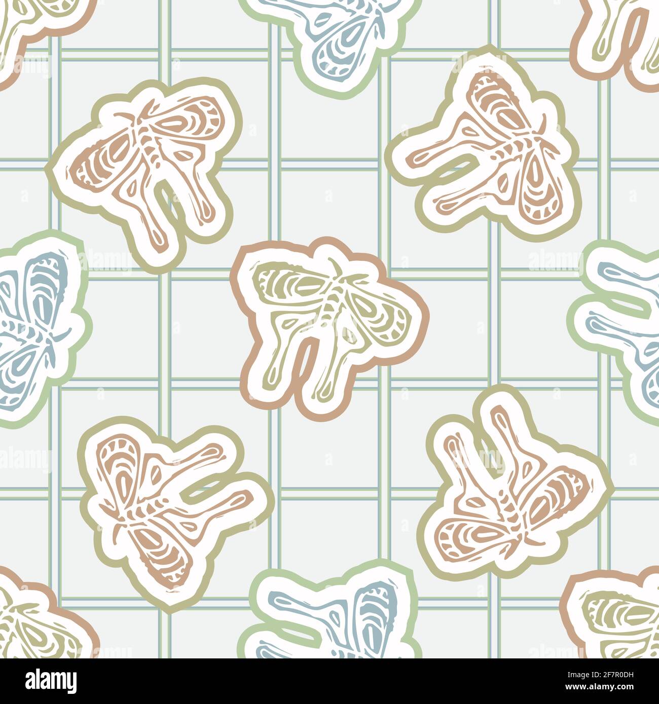 Seamless minimalist butterfly blockprint pattern background. Calm pale ...