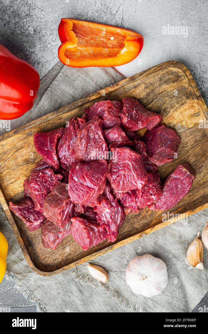 Irish raw Beef Stew Recipe ingredients set, on gray stone background ...