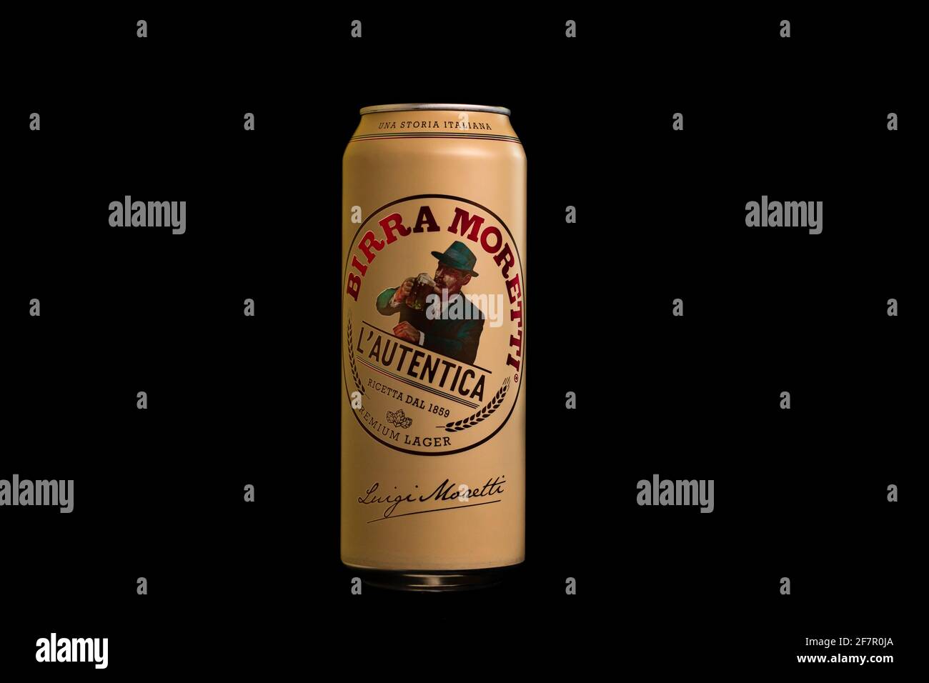 Birra Moretti, a premium lager beer produced by Italian brewing company ...