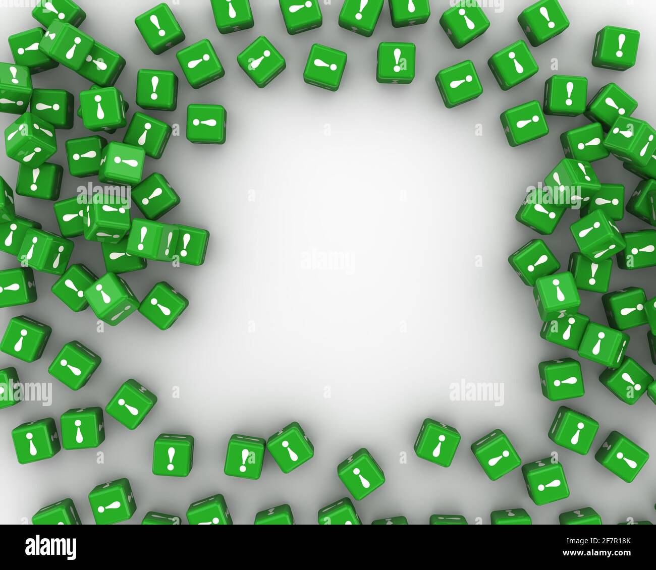 Frame made from cubes with a symbol of exclamation marks. Border from ...