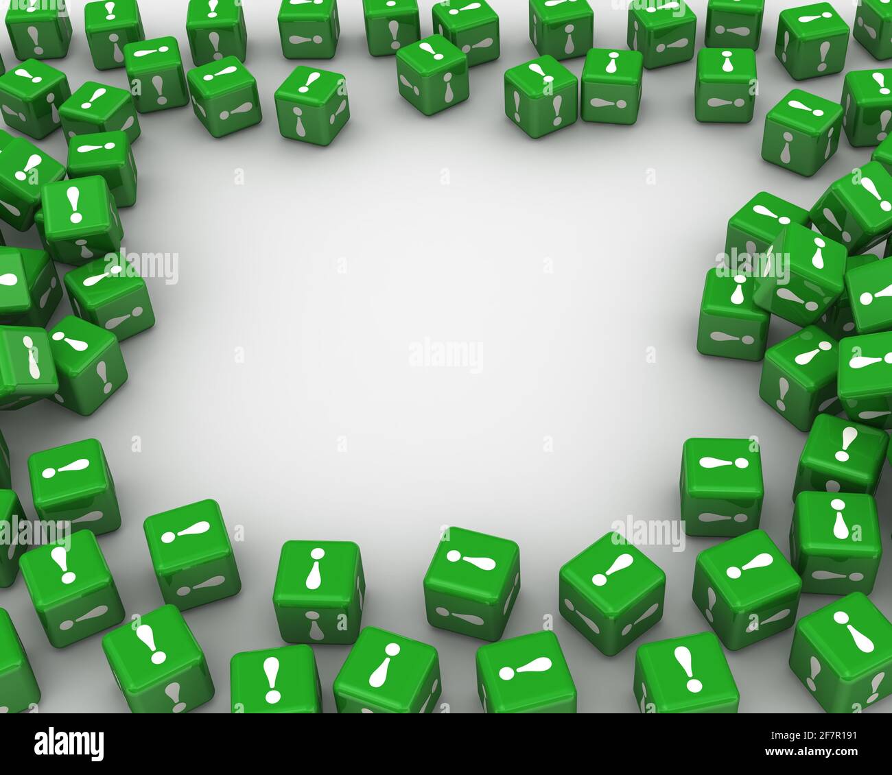 Frame made from cubes with a symbol of exclamation marks. Border from ...