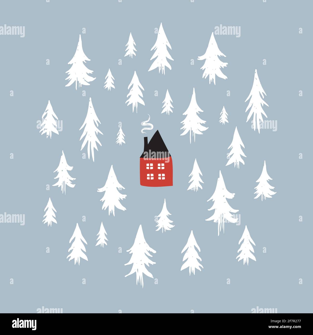 Cozy cabin in a pine forest design. Vector illustration stock ...
