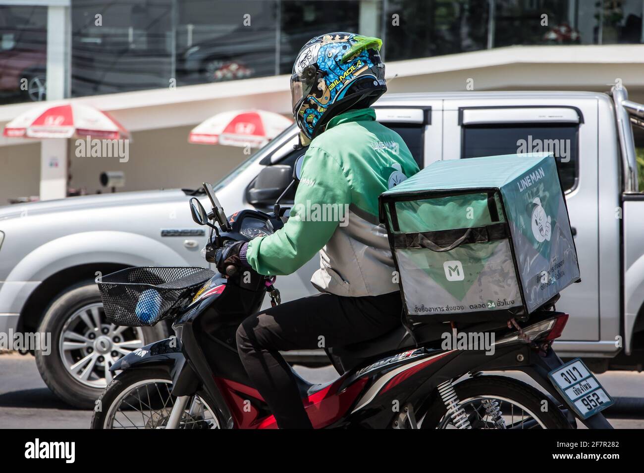 Chiangmai, Thailand - March 5 2021: Delivery service man ride a ...
