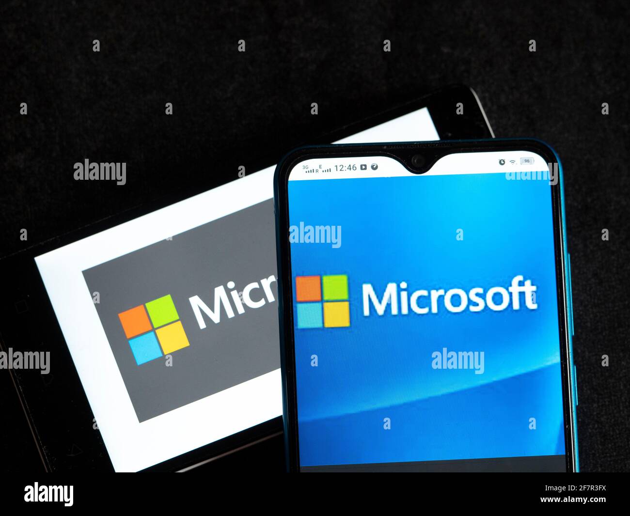 In this photo illustrations, Microsoft logos seen displayed on ...