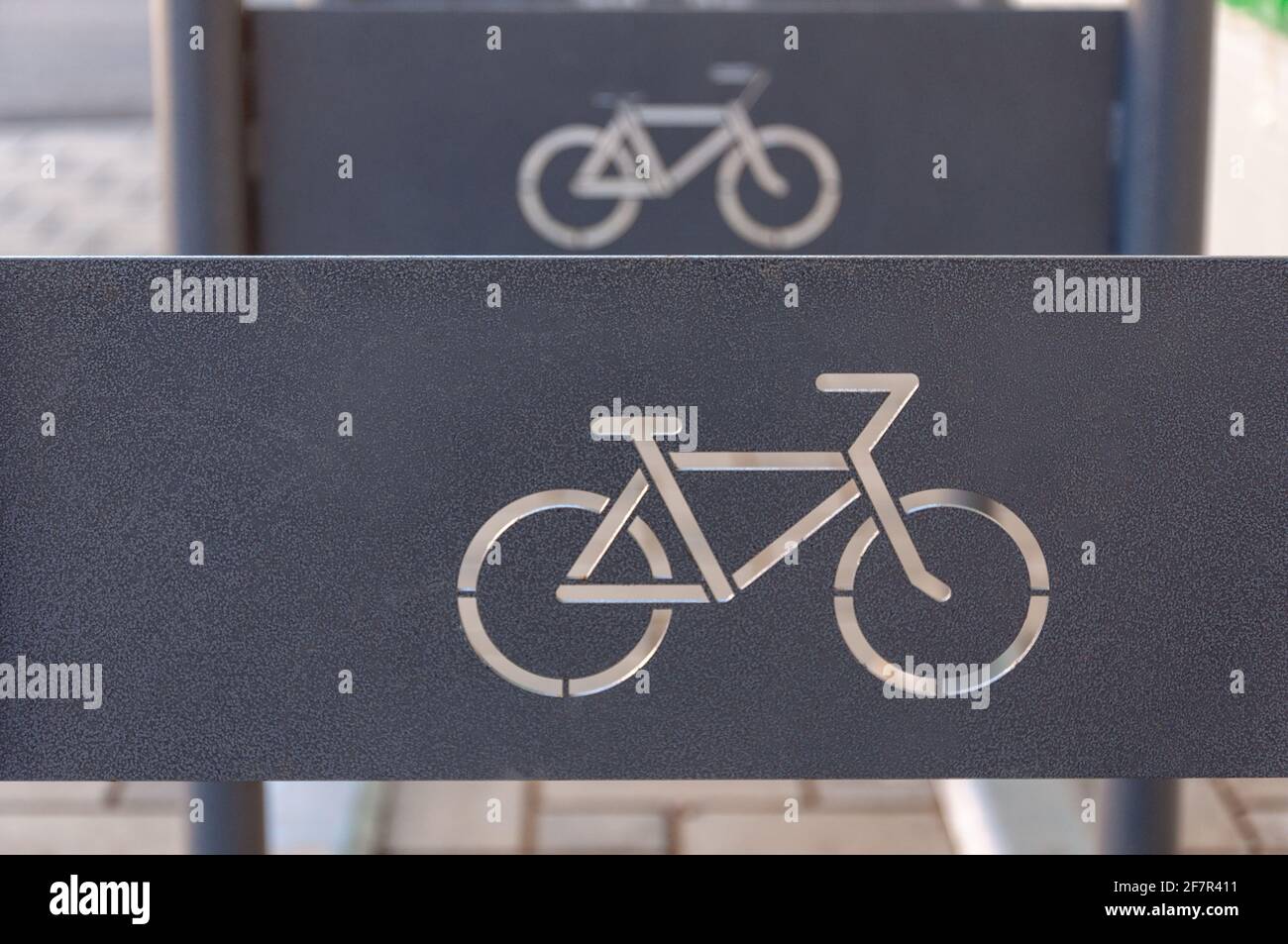 Bicycle parking sign Simple bike icon on metal rectangle Correctly ...