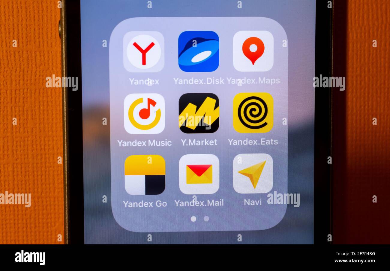 March 31, 2021. Moscow, Russia. Yandex application icons on a mobile ...