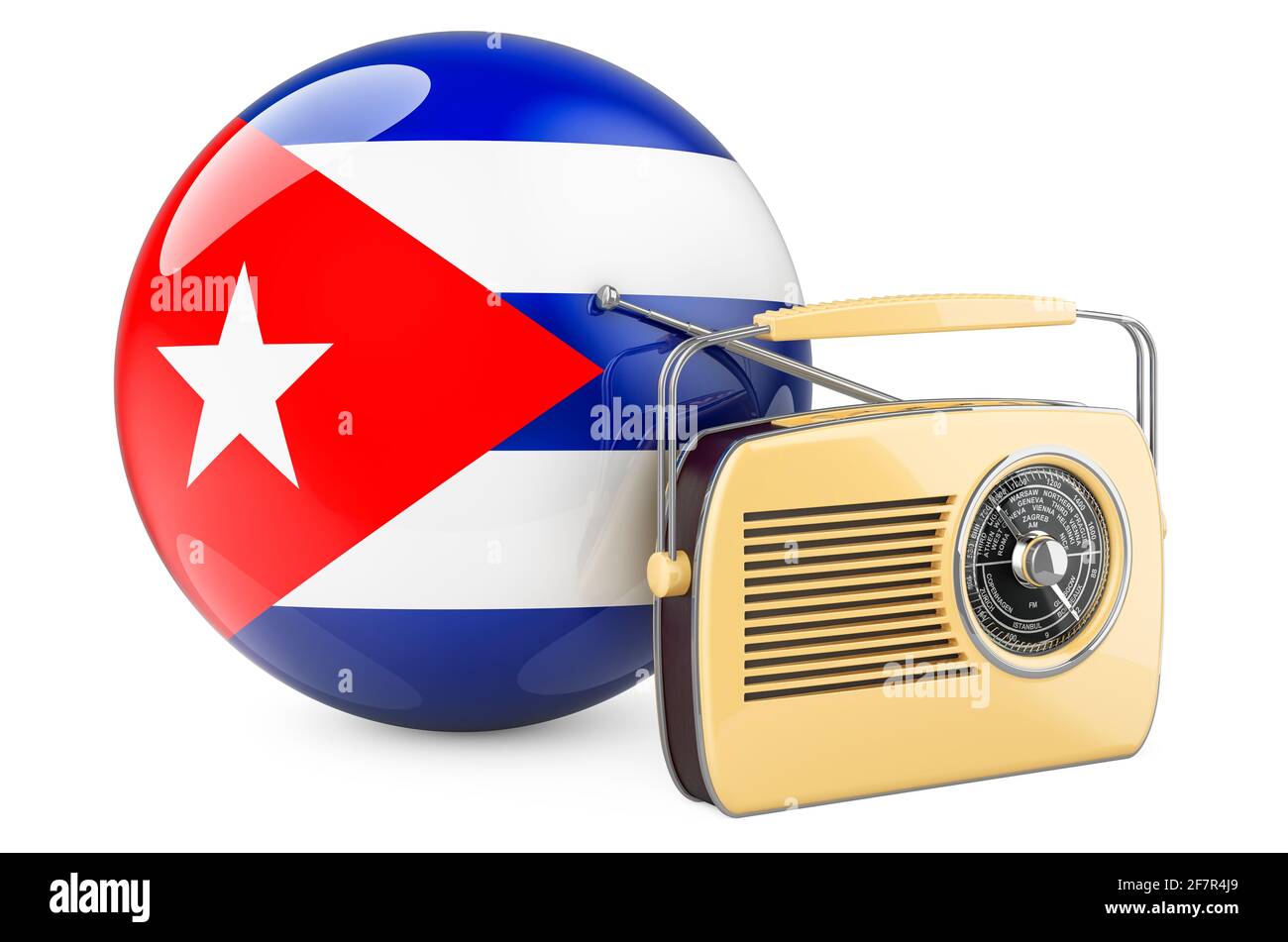 Radio broadcasting in Cuba concept. Radio receiver with Cuban flag. 3D ...