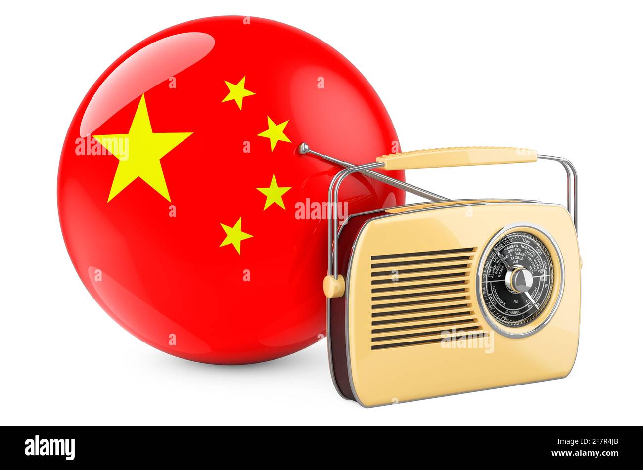 Radio broadcasting in China concept. Radio receiver with Chinese flag ...