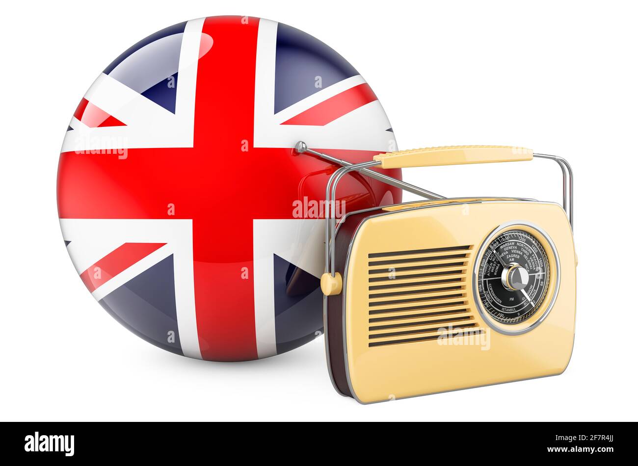 Radio broadcasting in Great Britain concept. Radio receiver with ...