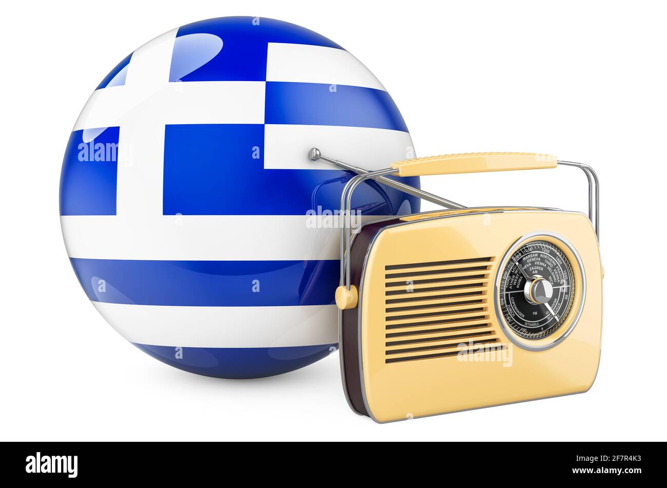 Radio broadcasting in Greece concept. Radio receiver with Greek flag ...