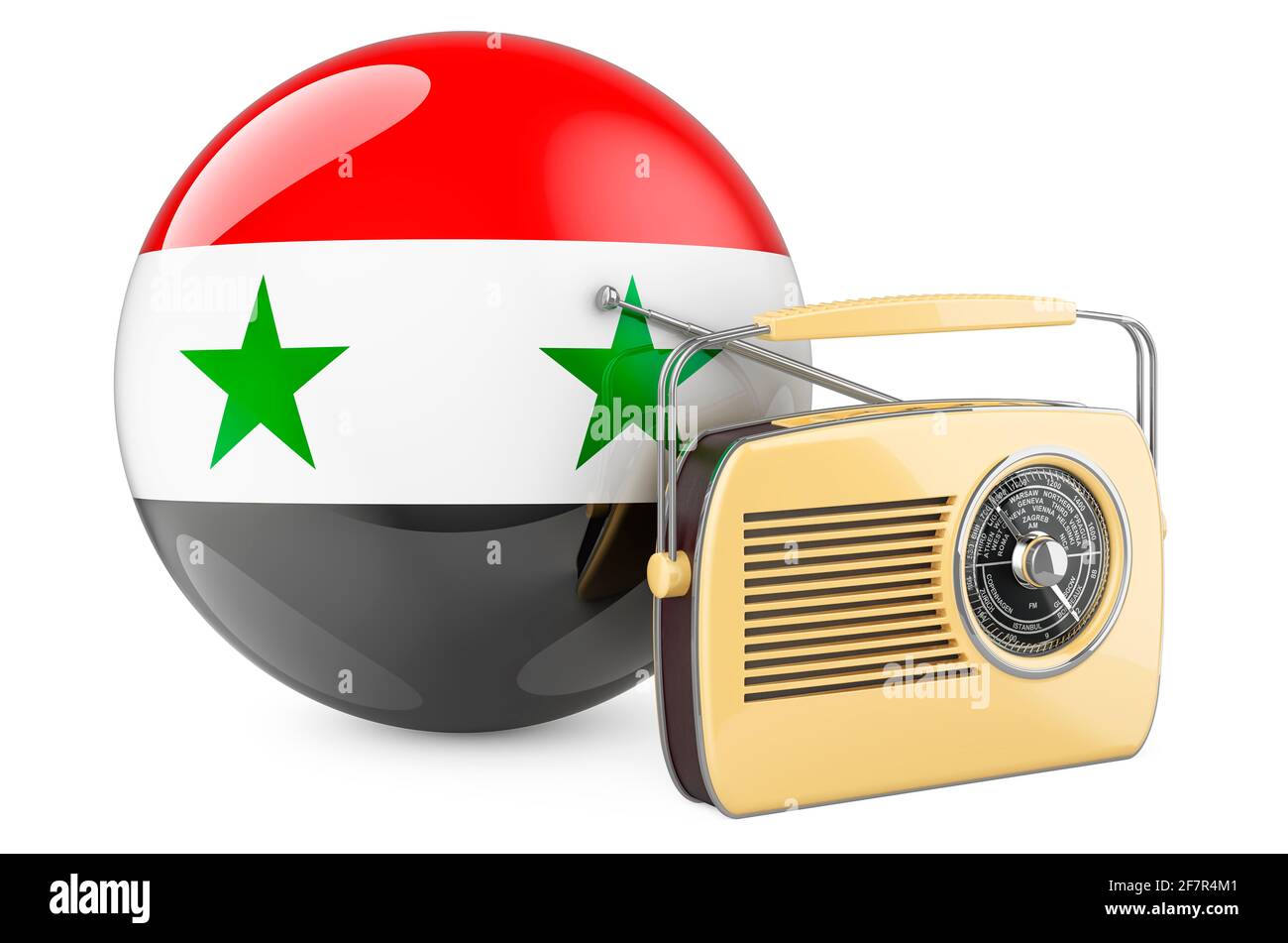 Radio broadcasting in Syria concept. Radio receiver with Syrian flag ...