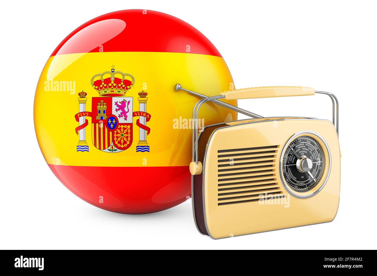 Radio broadcasting in Spain concept. Radio receiver with Spanish flag ...