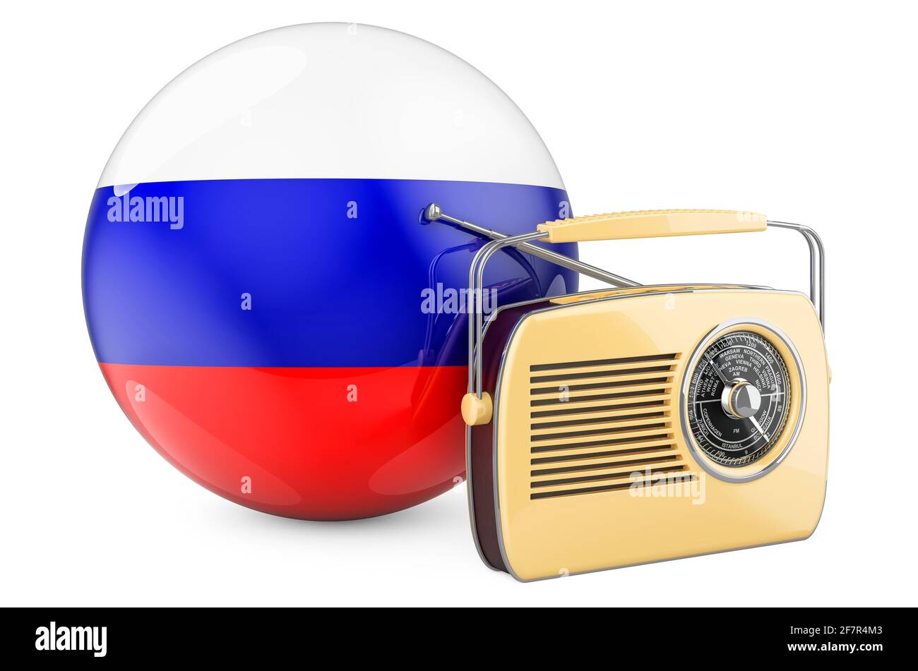 Radio broadcasting in Russia concept. Radio receiver with Russian flag ...