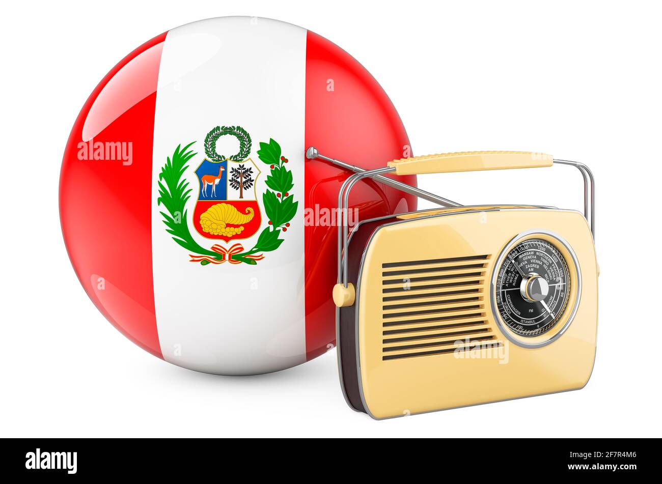 Radio broadcasting in Peru concept. Radio receiver with Peruvian flag ...