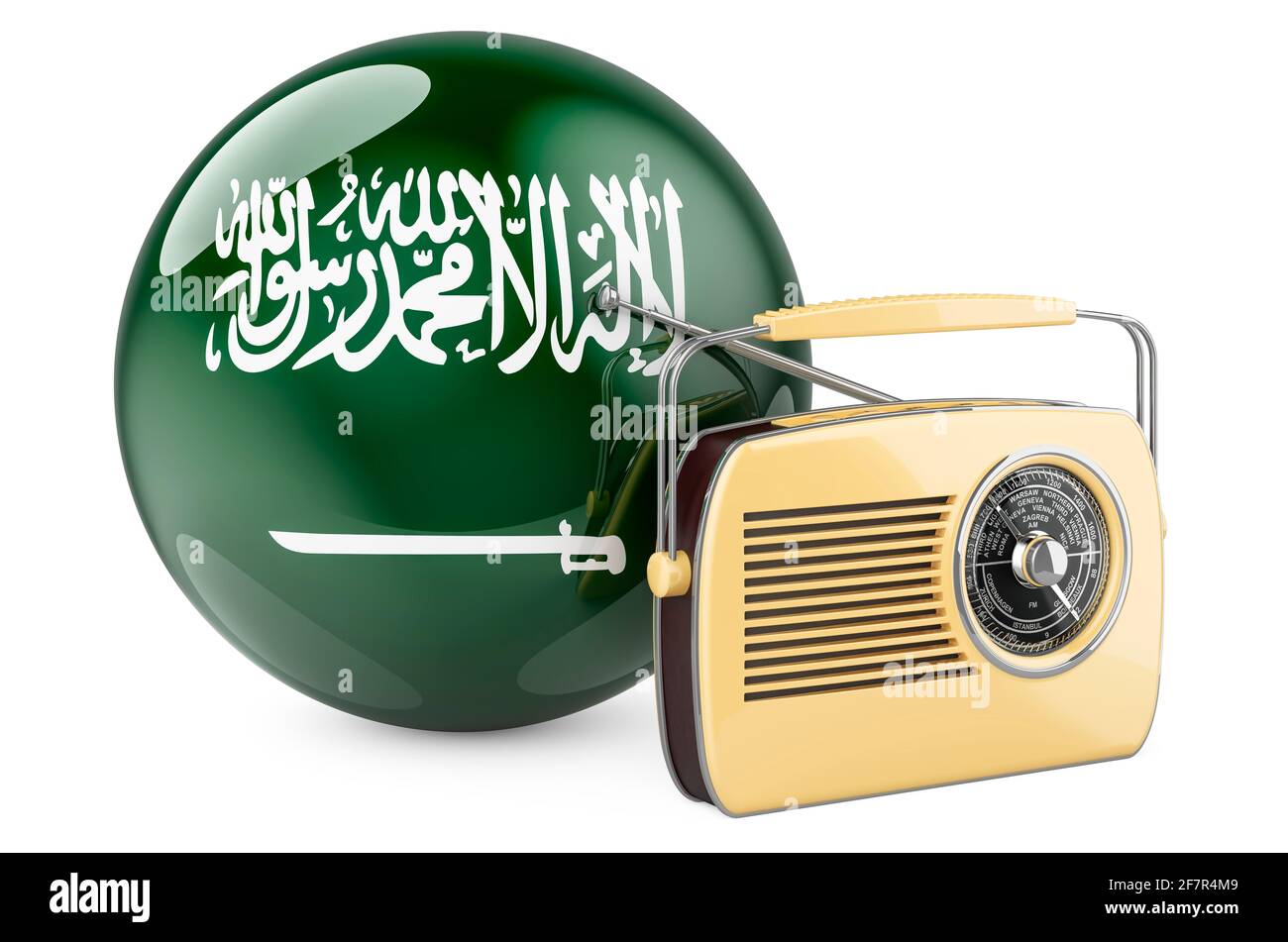 Radio broadcasting in Saudi Arabia concept. Radio receiver with Saudi ...